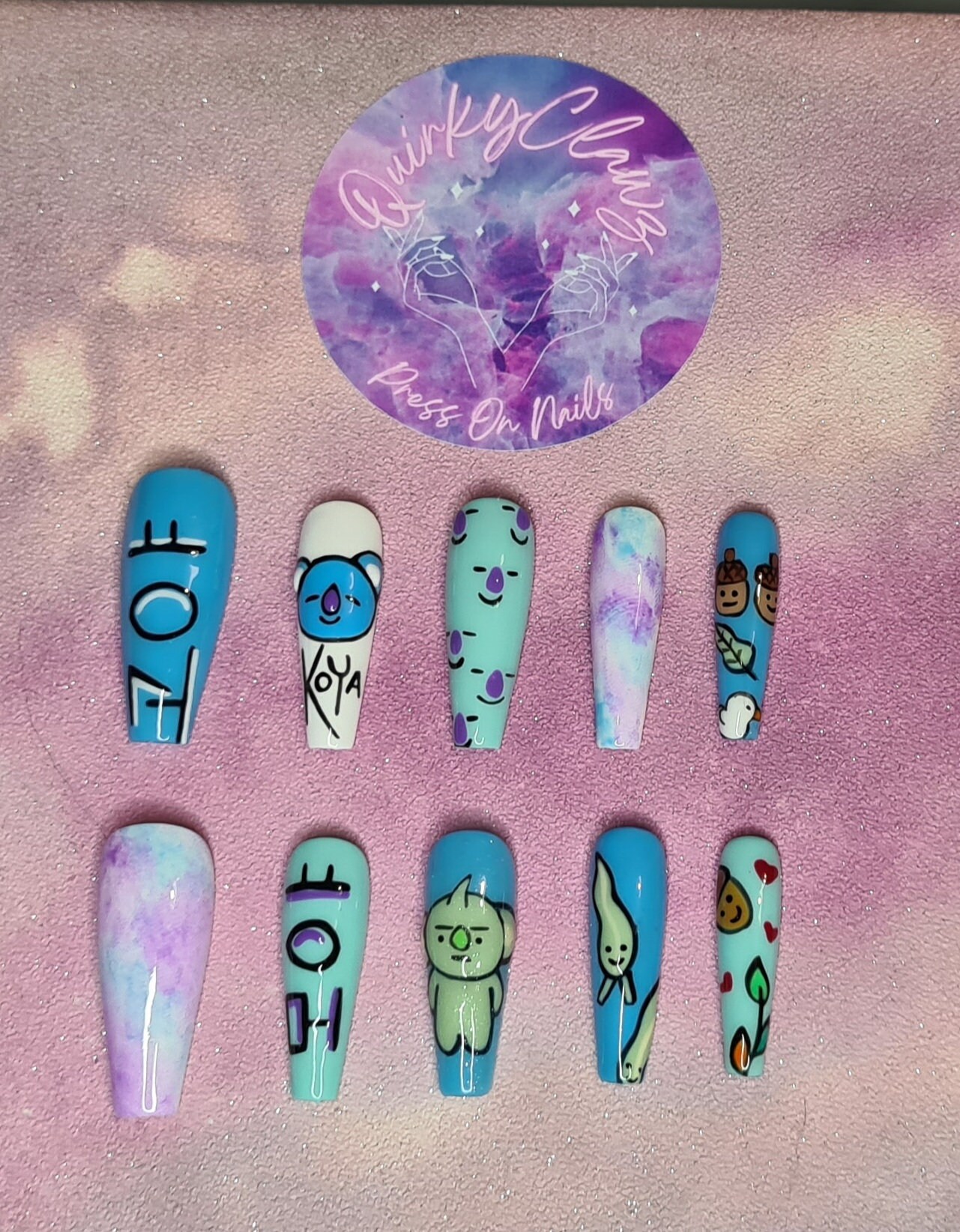 BTS BT21 RM Bias K-pop Themed Hand Painted Press on Nails - Etsy