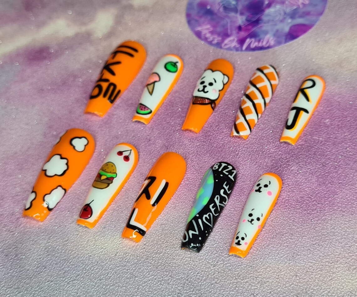 BTS BT21 Jin Bias K-pop Themed Hand Painted Press on Nails - Etsy