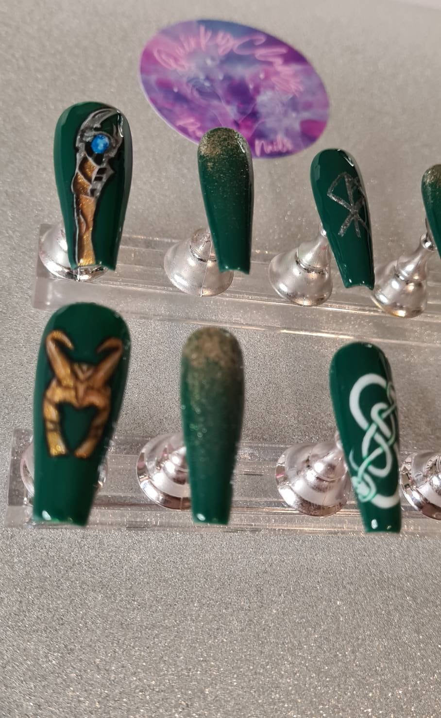 Loki Inspired Green and Gold Hand Painted Press on Nails - Etsy