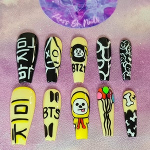 BTS BT21 Jimin Bias K-pop Themed Hand Painted Luxury Press on Nails - Etsy