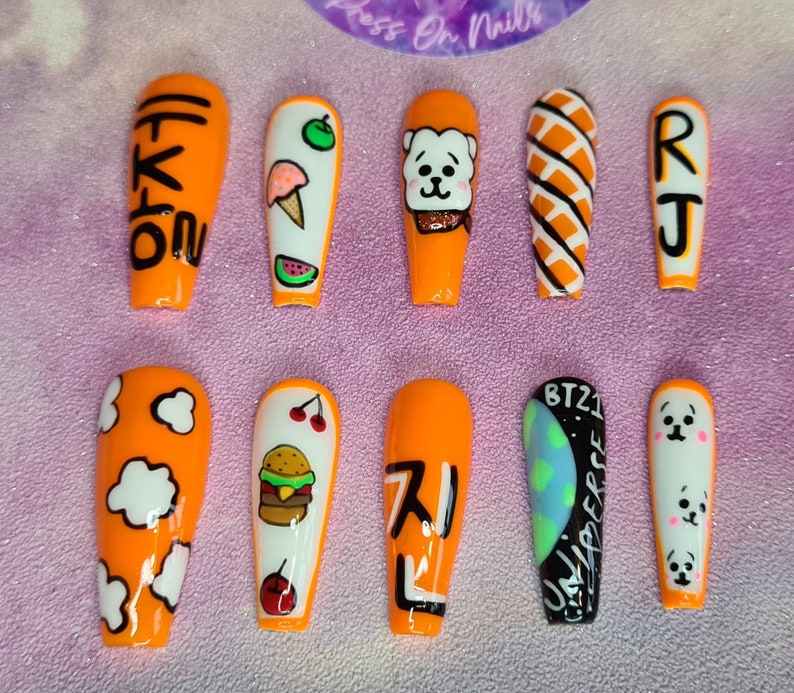 BTS BT21 Jin Bias K-pop Themed Hand Painted Press on Nails - Etsy