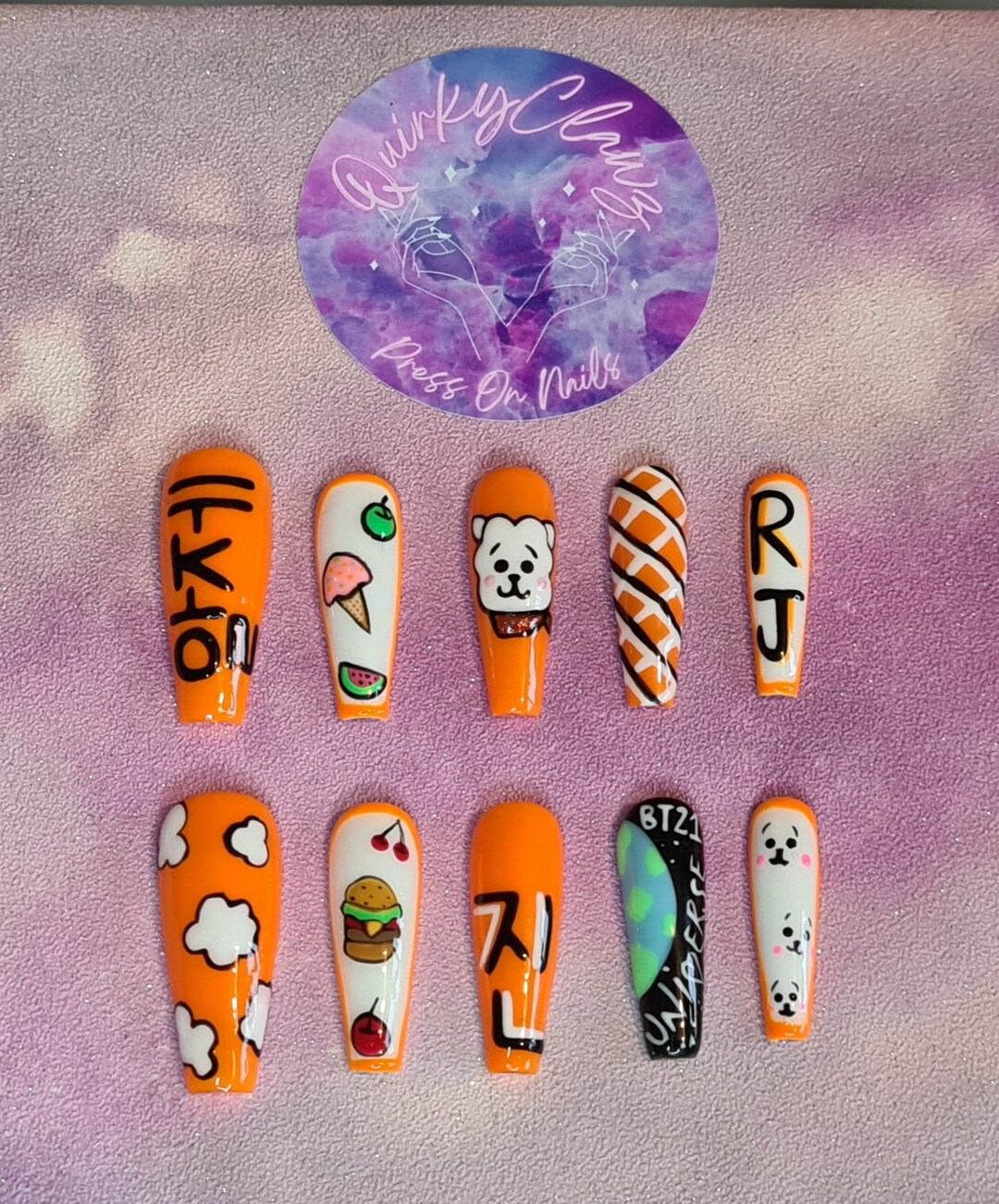 BTS BT21 Jin Bias K-pop Themed Hand Painted Press on Nails - Etsy