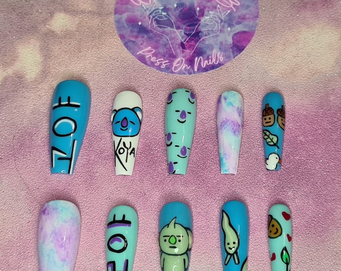 BT21 Inspired Press on Nails | Kpop Fake Nails - Etsy Canada