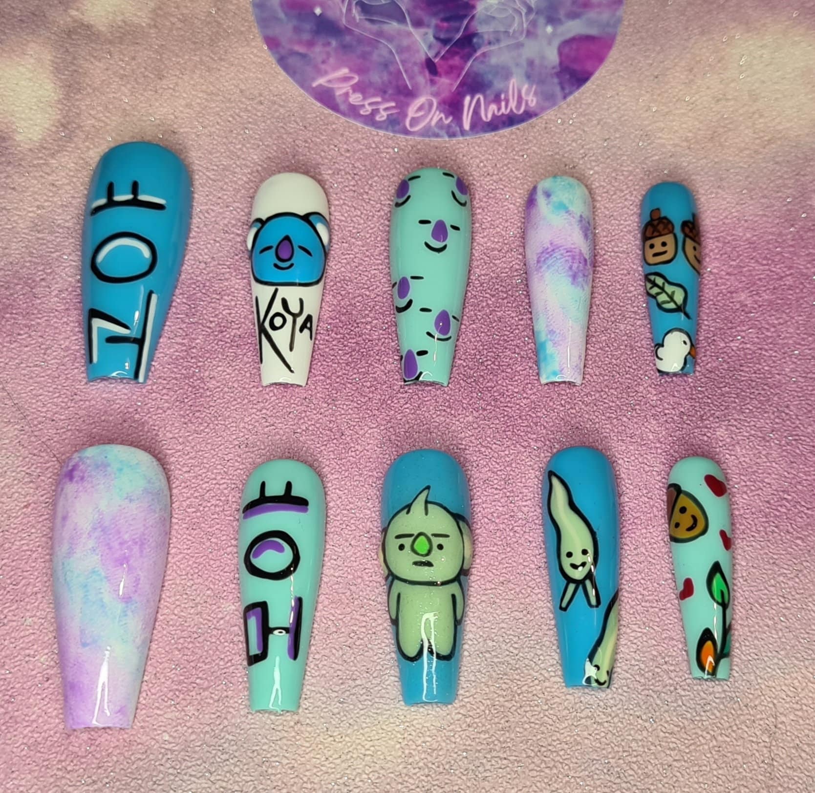 BTS BT21 RM Bias K-pop Themed Hand Painted Press on Nails - Etsy