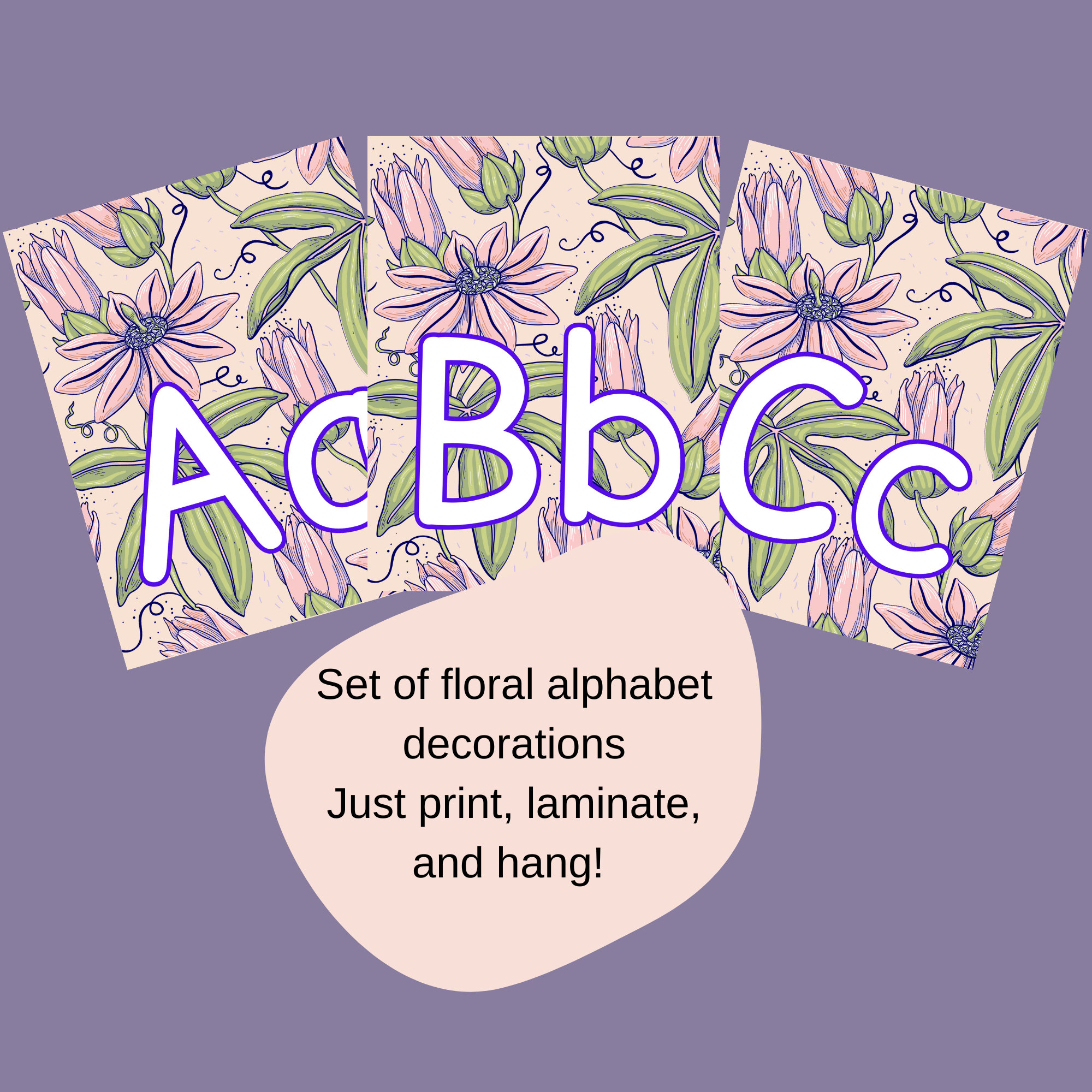 Pink Floral Alphabet Posters, Floral Classroom Decorations - Etsy