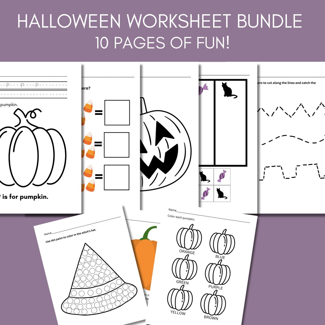 Halloween Worksheets for Kids, Halloween Worksheet Bundle for Preschool ...