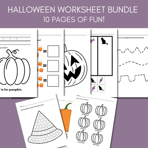 Halloween Worksheets for Kids Halloween Worksheet Bundle for - Etsy