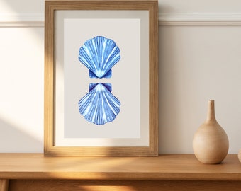 Coastal Light Blue Print, Seashells Wall Art, Beach House Decor ...