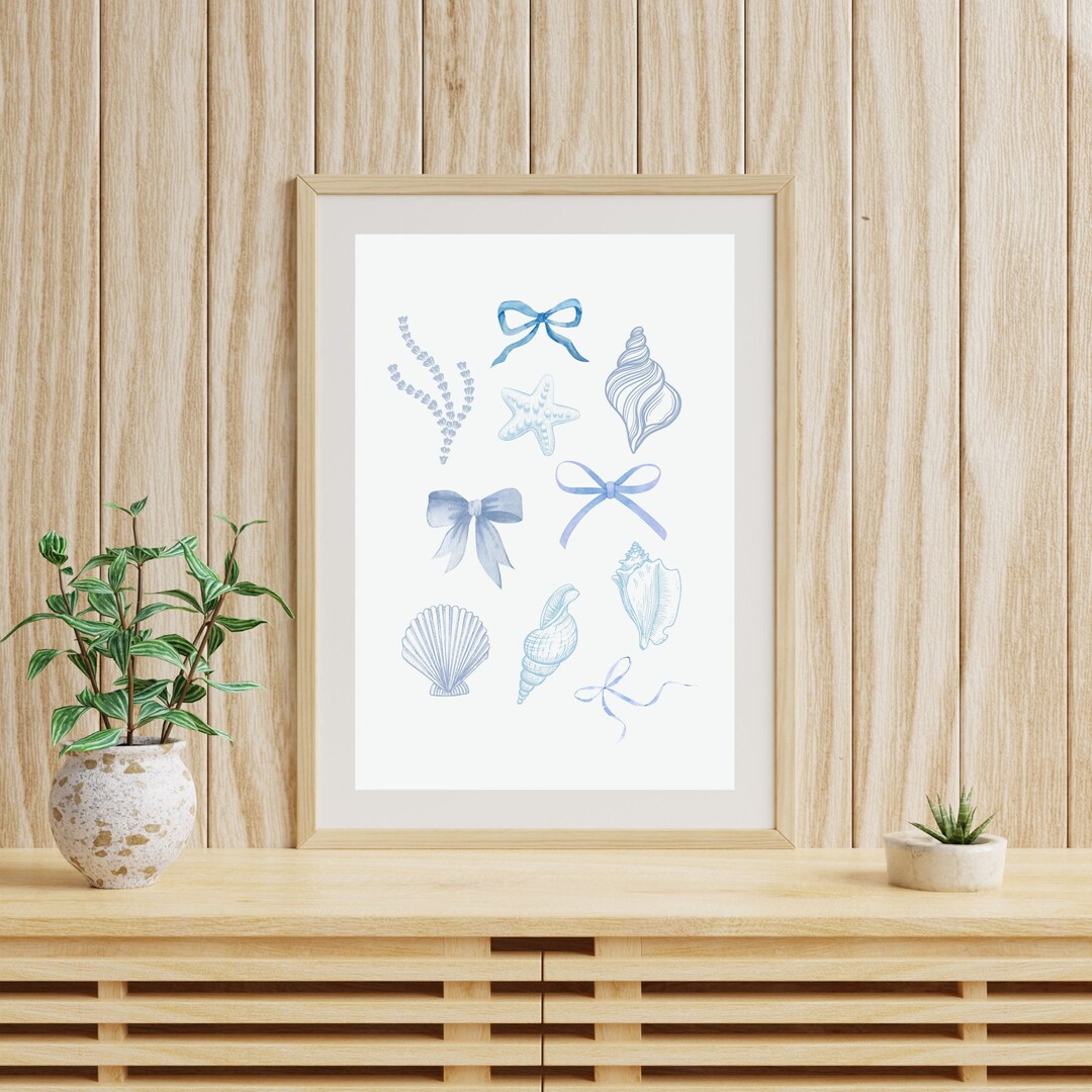 Coastal Light Blue Seashell Wall Art, Beach House Decor, Coastal ...