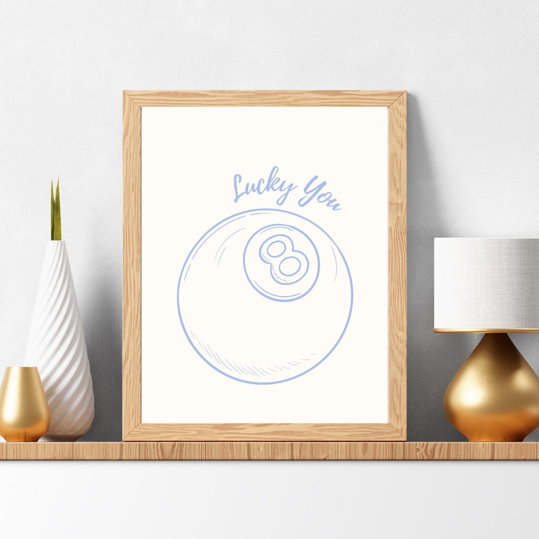 Blue Pool Ball Poster, Trendy Blue 8 Ball Digital Art Print, Lucky You ...