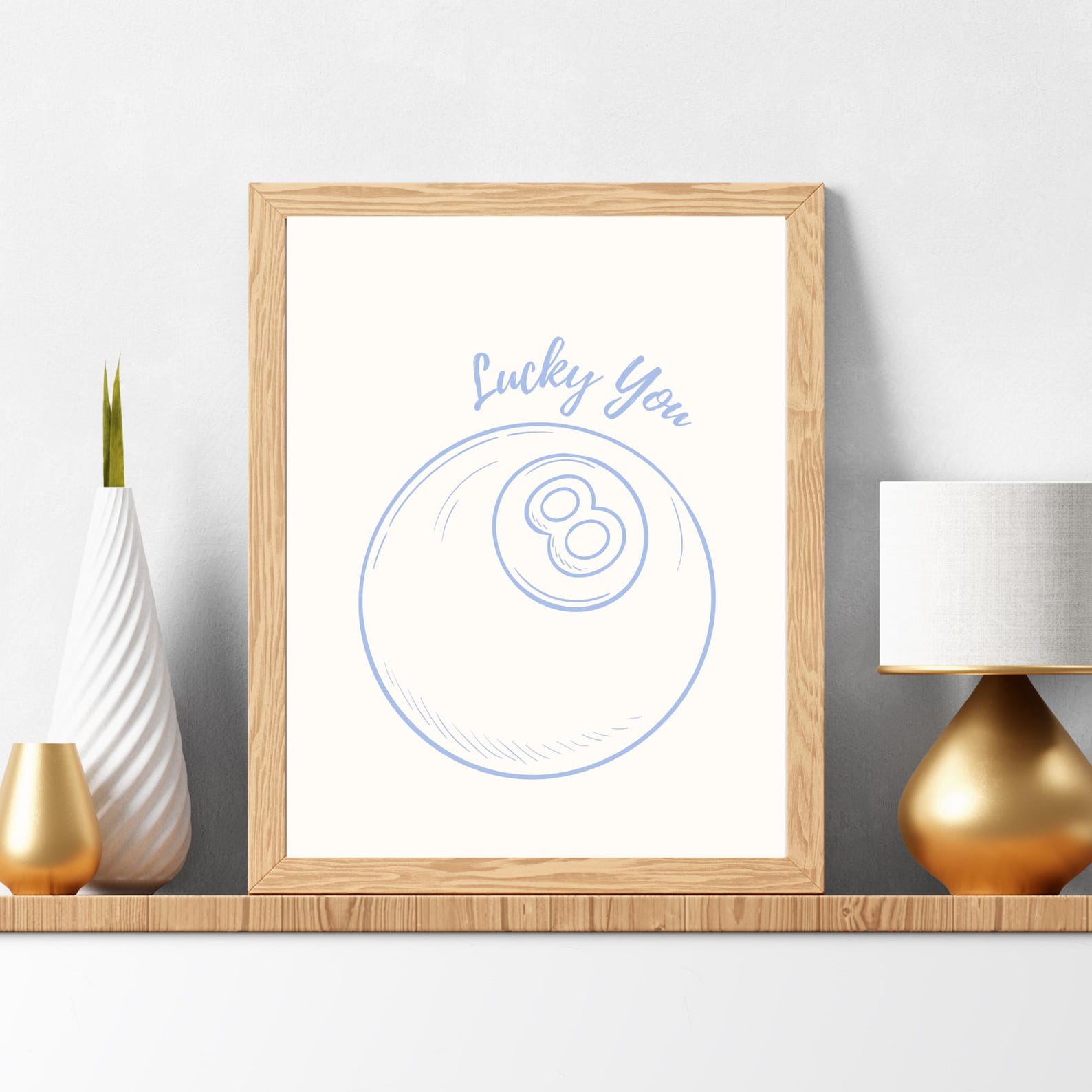 Blue Pool Ball Poster, Trendy Blue 8 Ball Digital Art Print, Lucky You ...
