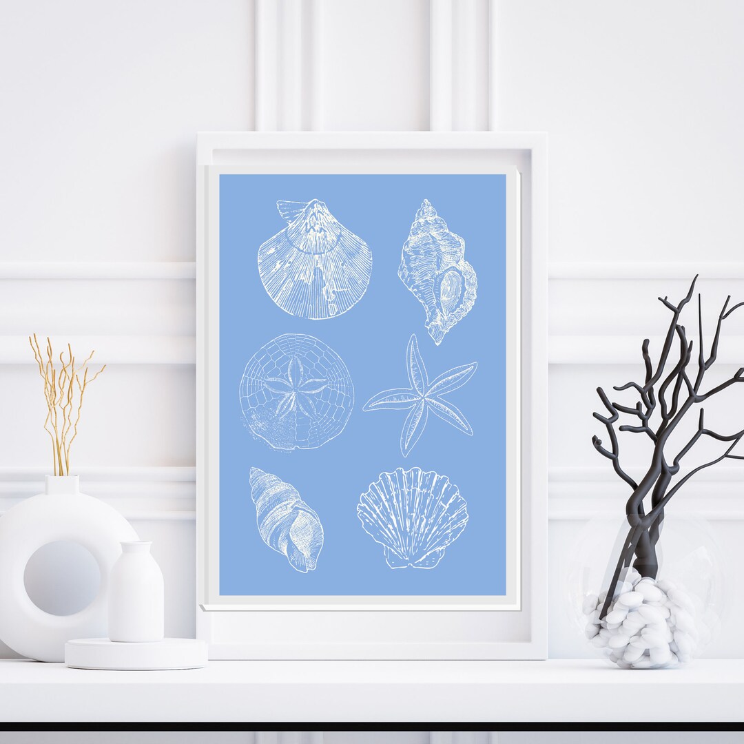 Coastal Light Blue Seashell Wall Art, Beach House Decor, Coastal ...