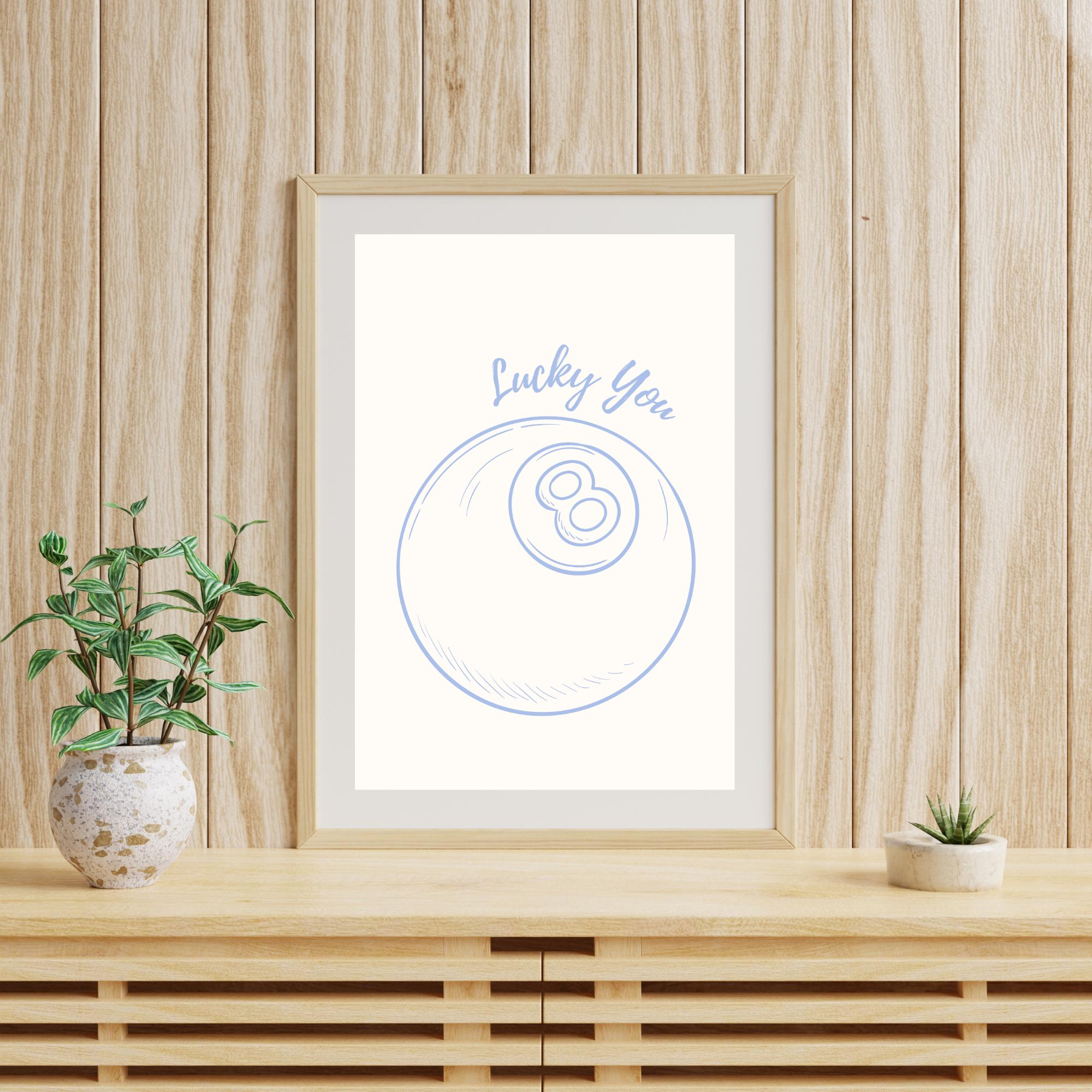 Blue Pool Ball Poster, Trendy Blue 8 Ball Digital Art Print, Lucky You ...