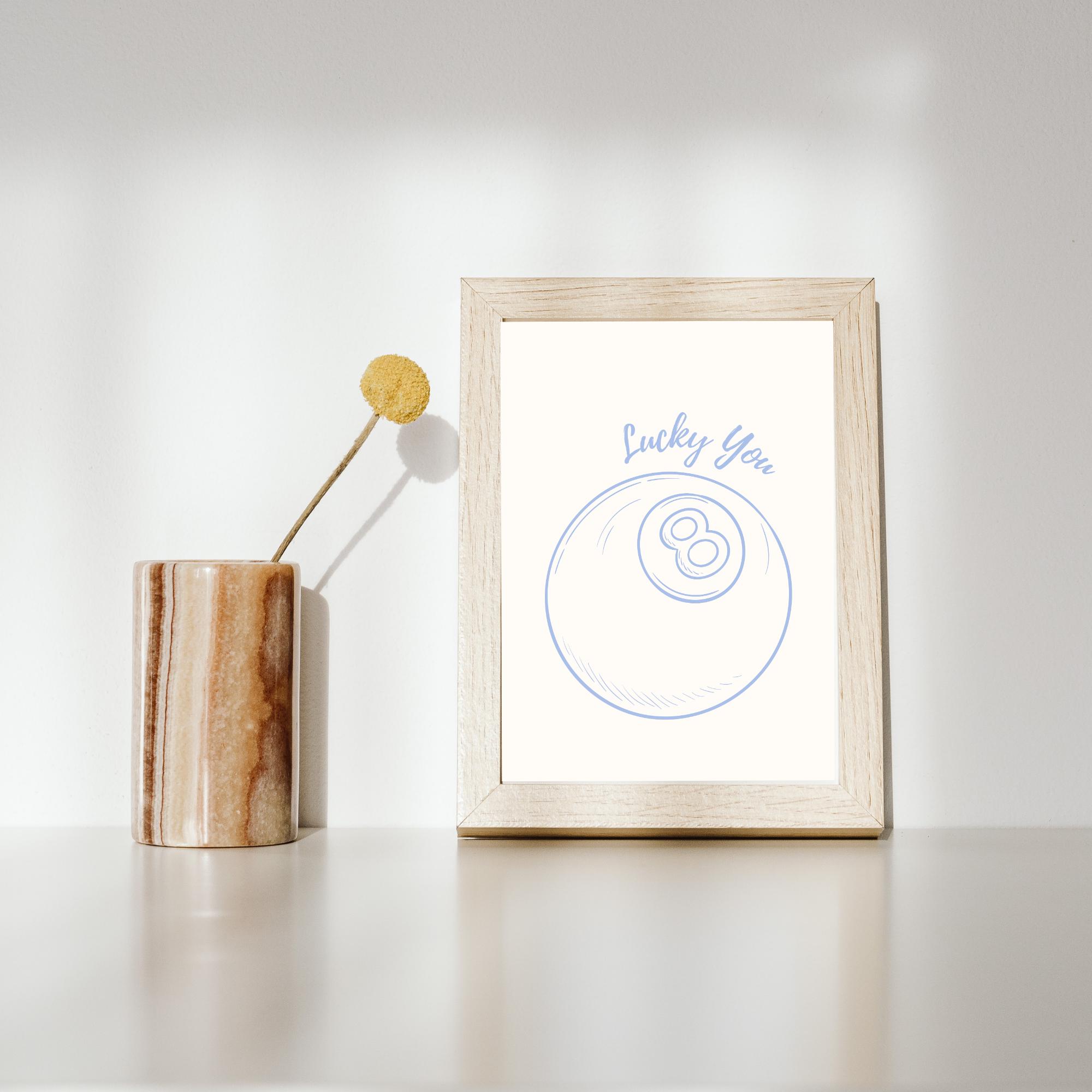 Blue Pool Ball Poster, Trendy Blue 8 Ball Digital Art Print, Lucky You ...