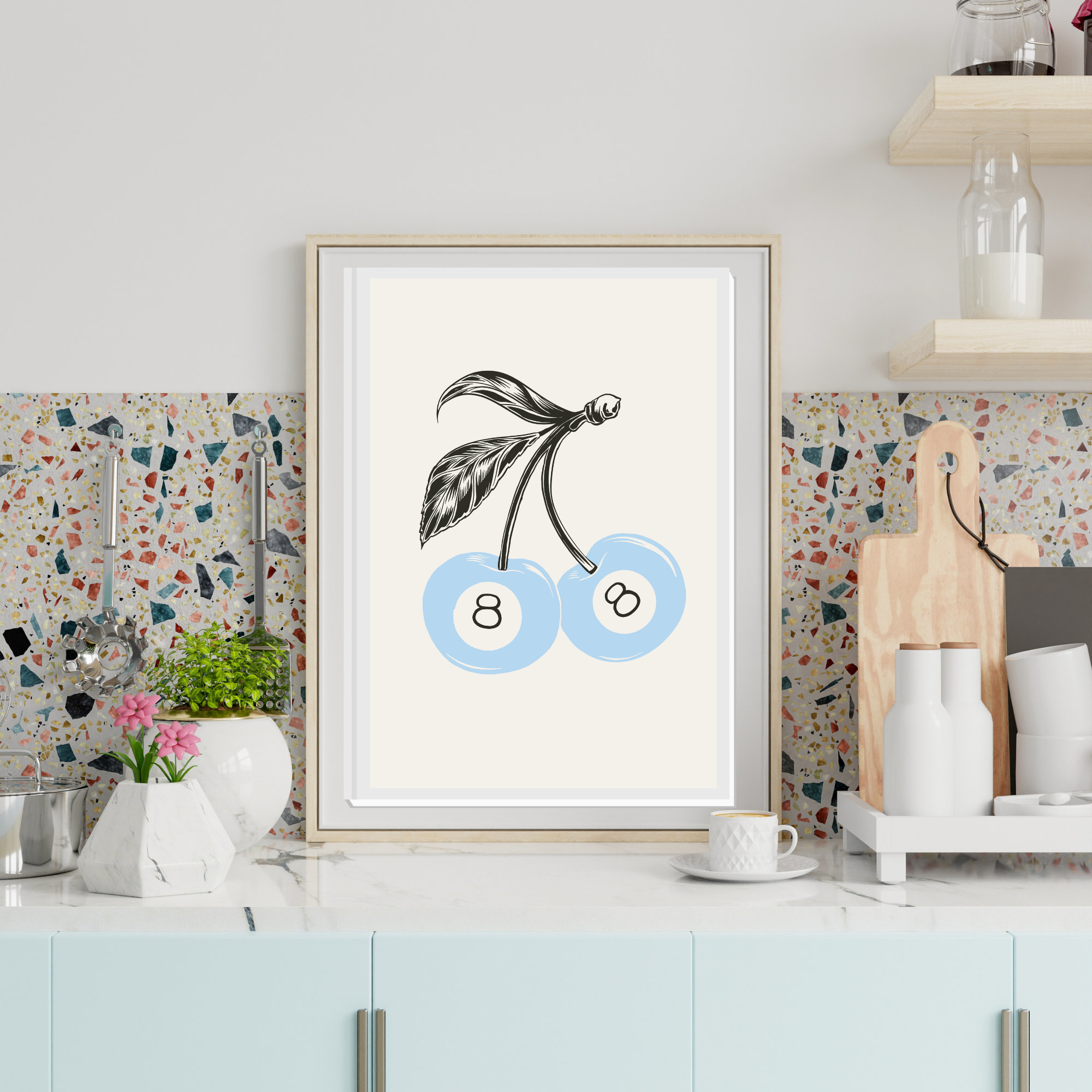 Retro 8 Ball Cherries Print, Trendy Wall Art Prints, Large Printable ...