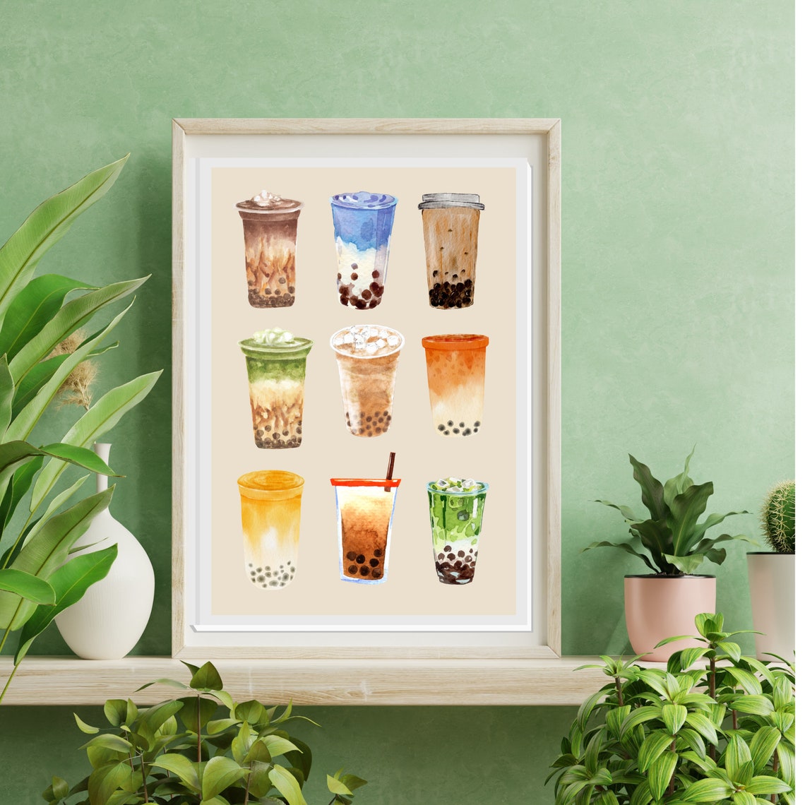 Bubble Tea Art Printable Kitchen Decor Watercolor Boba Drink - Etsy