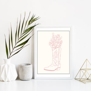 Pink Cowboy Boots Print, Digital Print, Beachy Pink Floral Wall Art ...