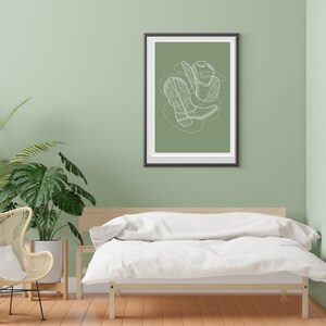 Green Cowgirl Boots Hat Print, Retro Western Print, Western Boho Wall ...