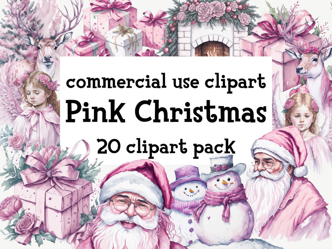 Pink Christmas Clipart Bundle Watercolor Cozy Cute Holiday - Etsy