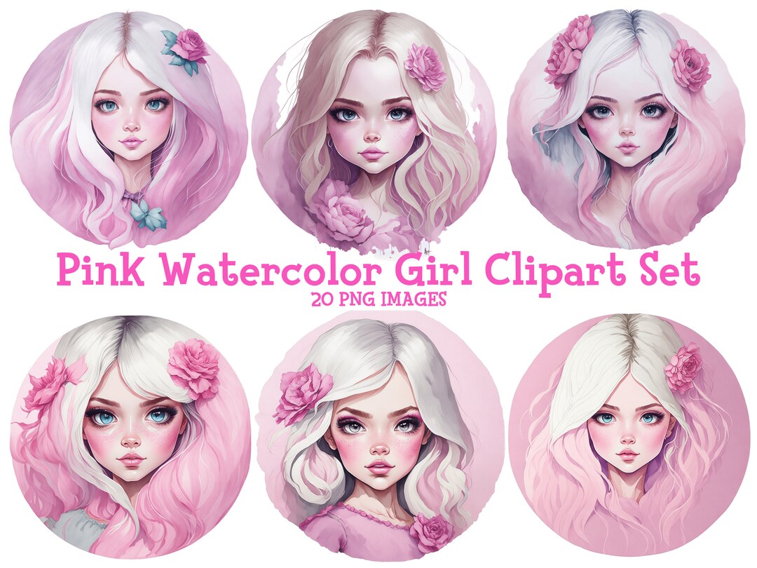 Pink Watercolor Girl Clipart Set 20 PNG Images Watercolour - Etsy