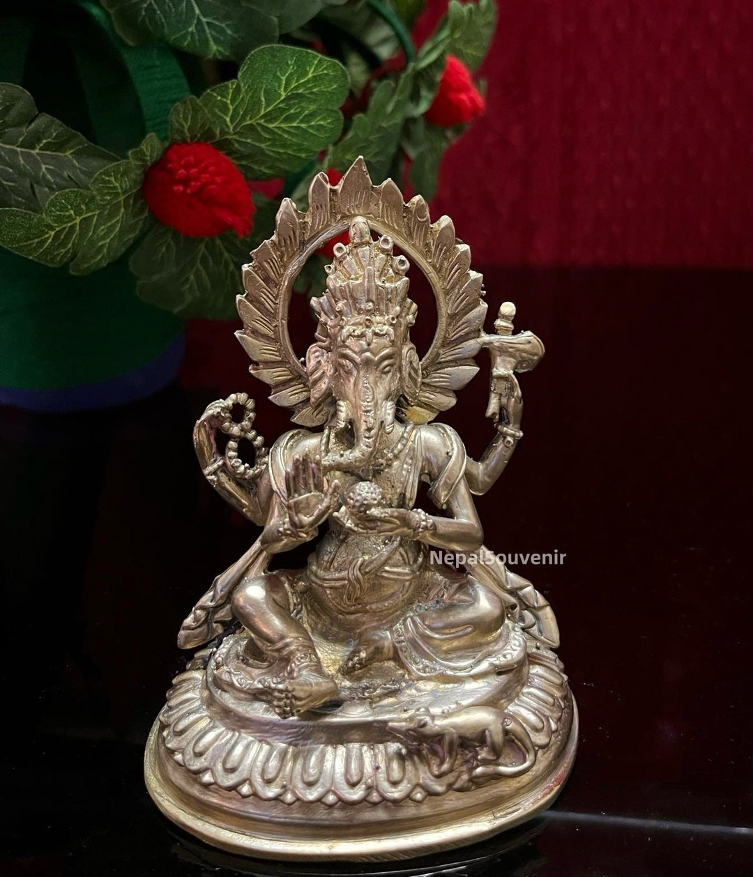 Nepali Lord Ganesh Statue Brass, 5 Inch 12 Cm, RARE, Ganesha With Lotus ...