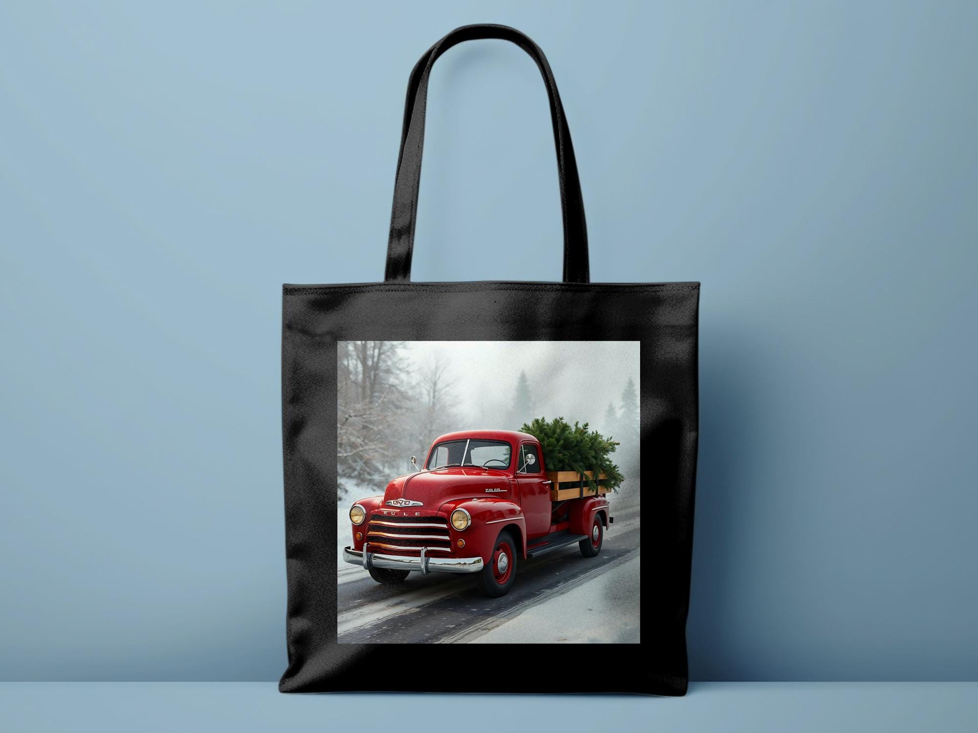 Red Truck Christmas Tree, Vintage Digital Art, Holiday Home Decor ...