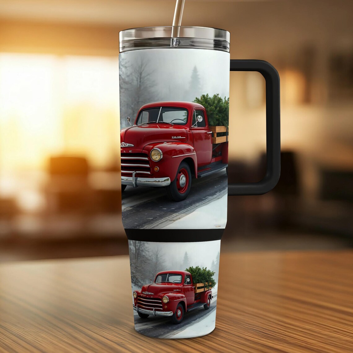 Red Truck Christmas Tree, Vintage Digital Art, Holiday Home Decor ...