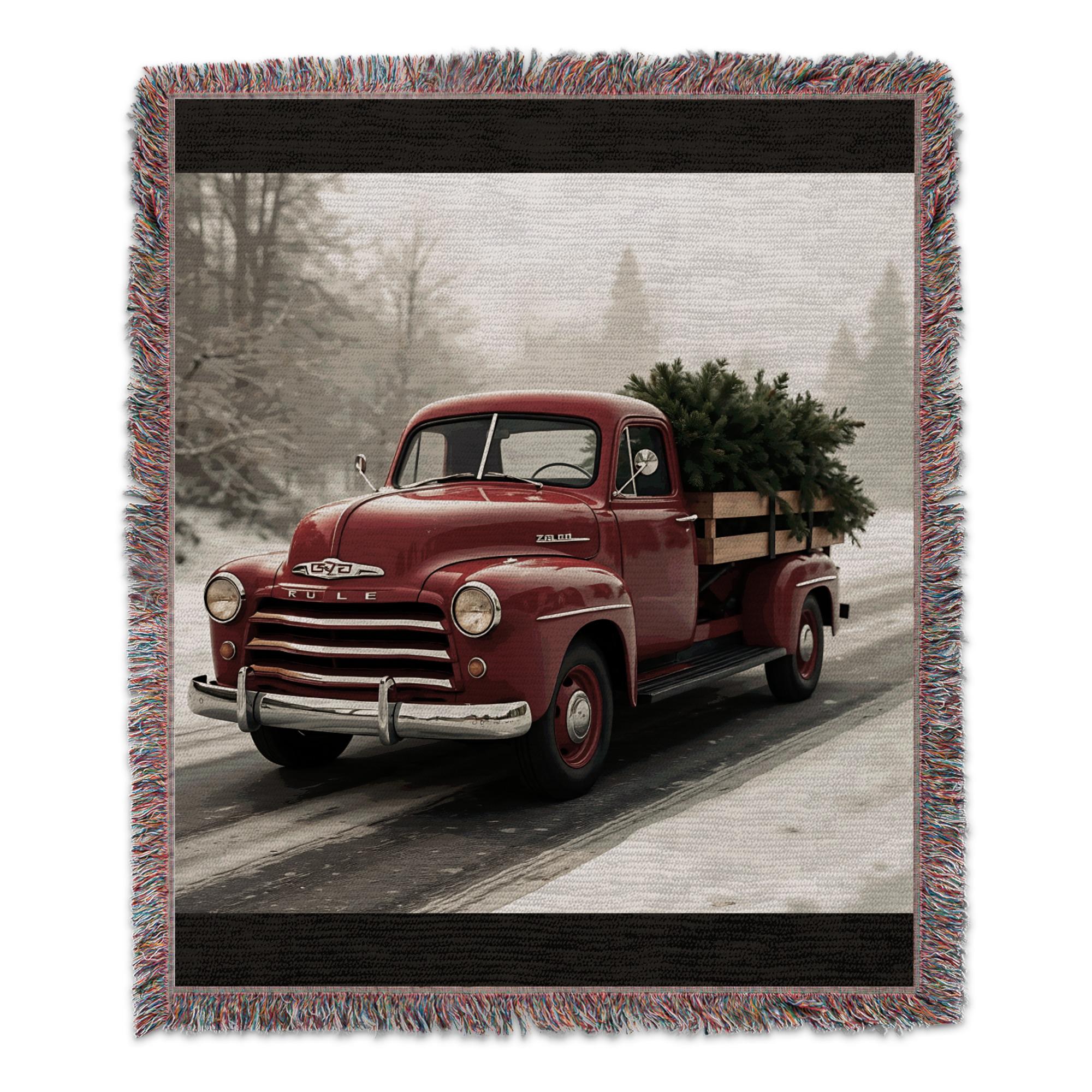 Red Truck Christmas Tree, Vintage Digital Art, Holiday Home Decor ...