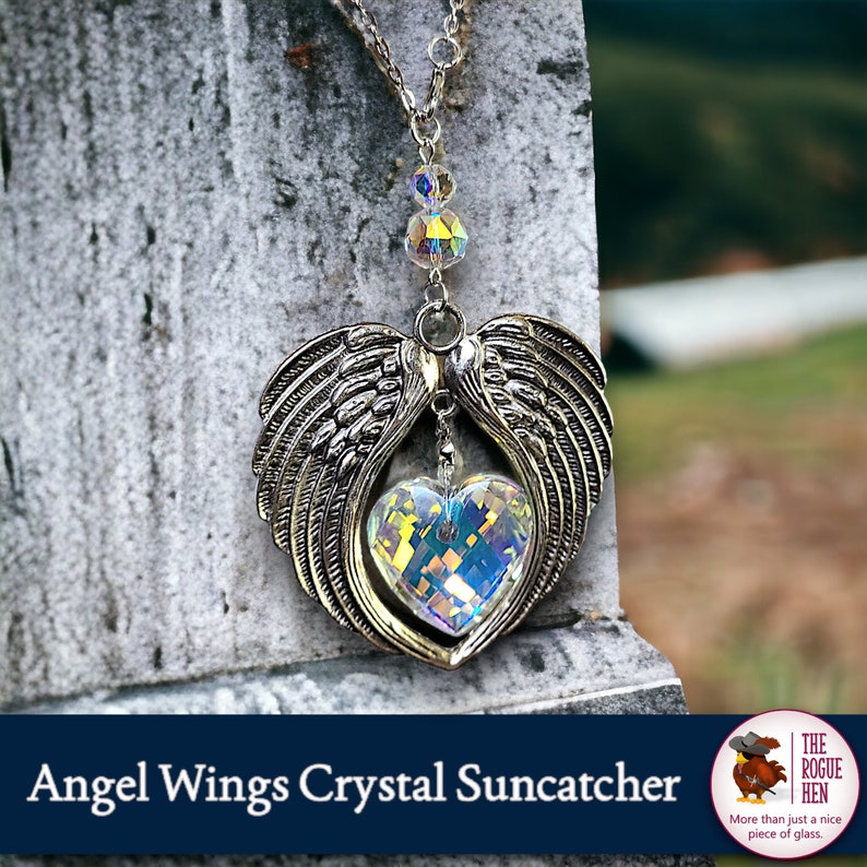 Angel Wings Crystal Heart Suncatcher - Etsy