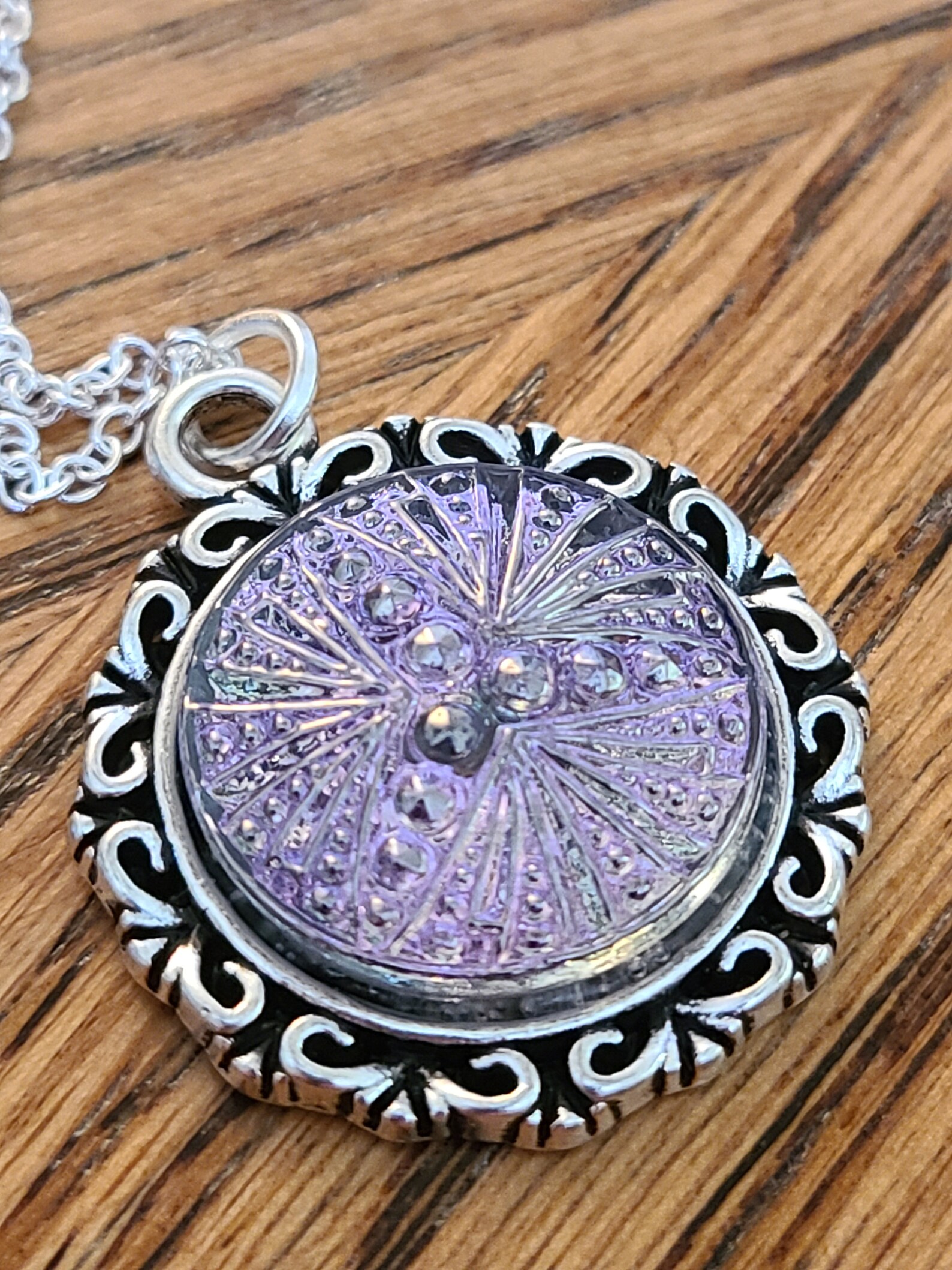 Art Deco Tri-burst 18 Mm Czech Button Necklace - Etsy