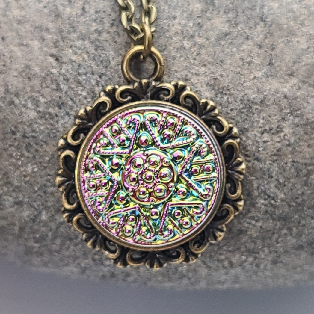 Six Point Star 18 Mm Czech Button Necklace - Etsy