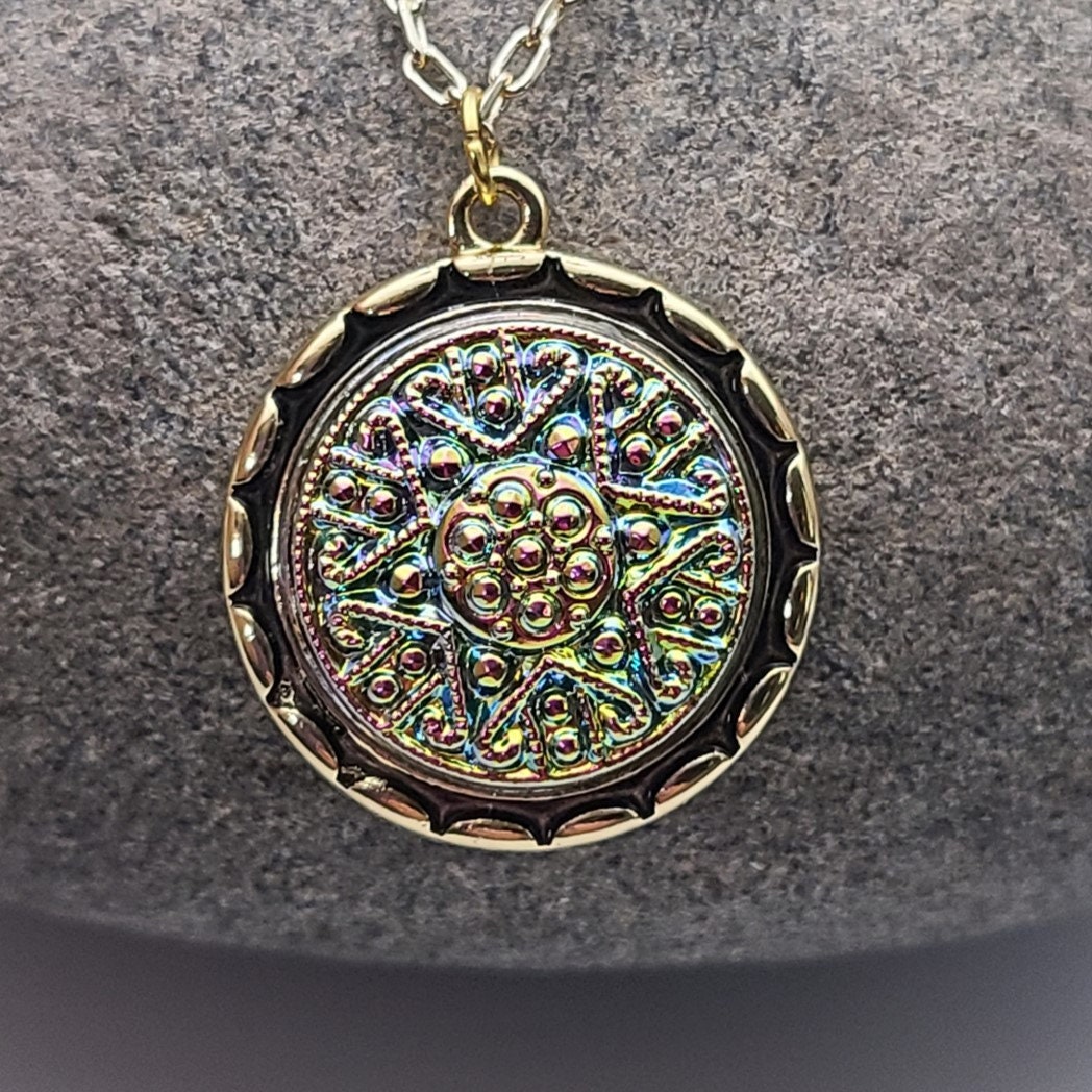 Six Point Star 18 Mm Czech Button Necklace - Etsy