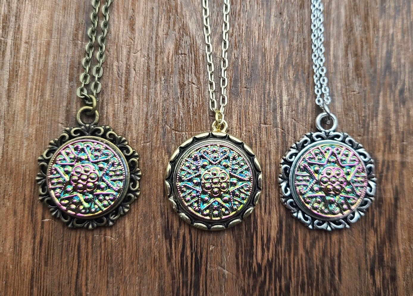 Six Point Star 18 Mm Czech Button Necklace - Etsy