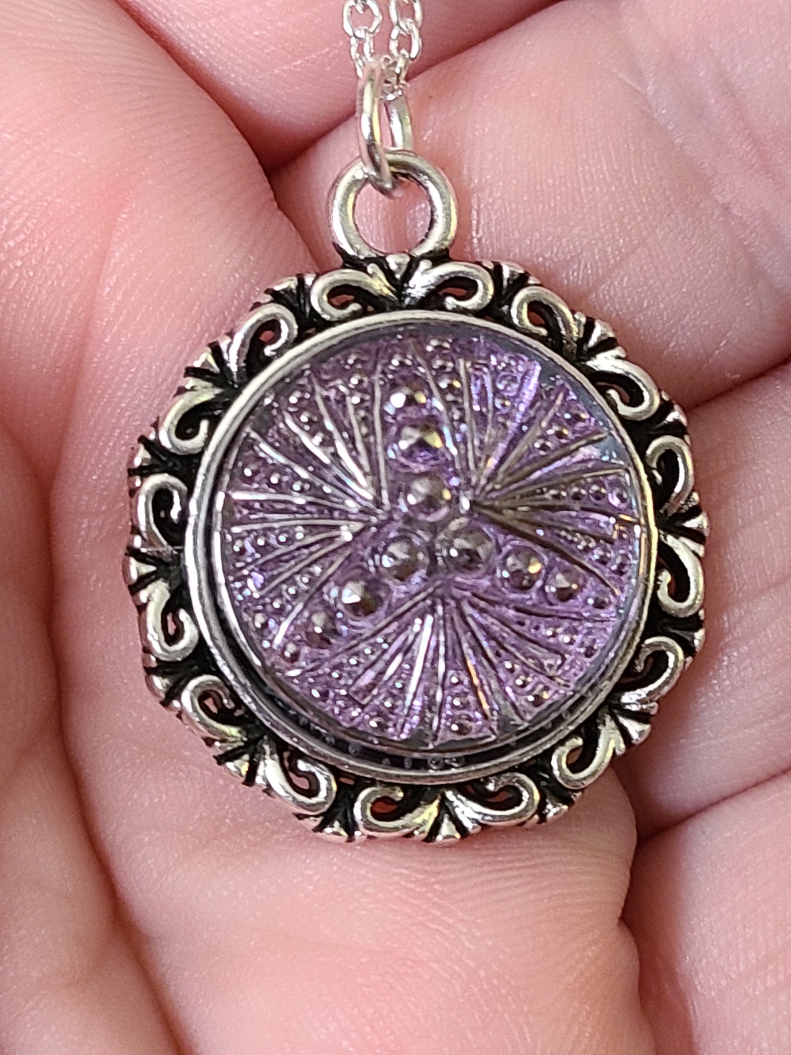Art Deco Tri-burst 18 Mm Czech Button Necklace - Etsy