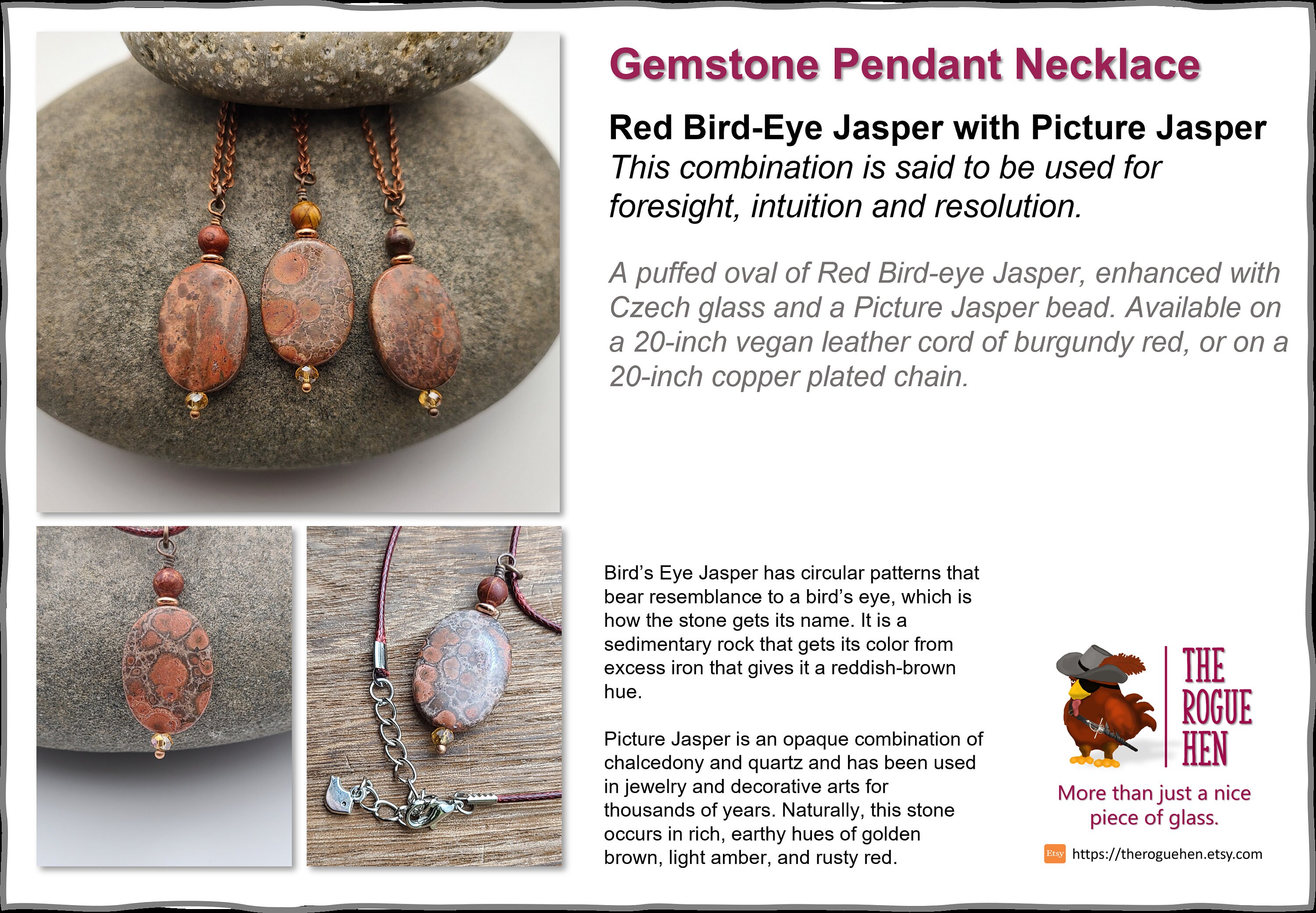 Red Birds-eye Jasper With Picture Jasper Gemstone Pendant Necklace - Etsy