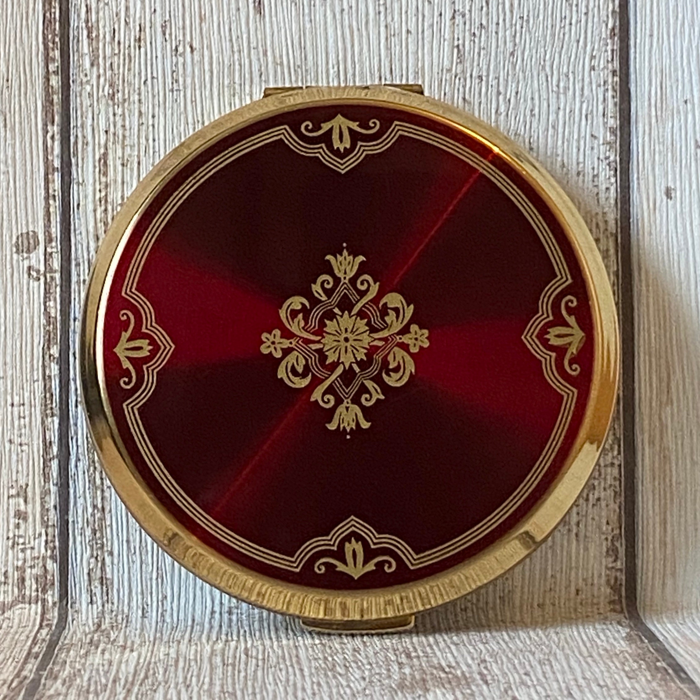 Vintage 1980s Stratton Red Rococo Floral Enamel Pressed Powder - Etsy