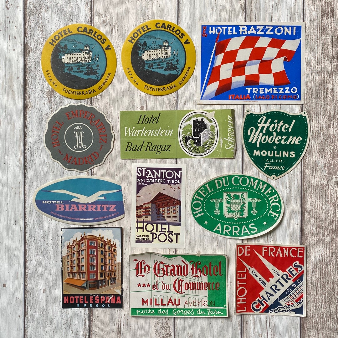 Assorted Vintage Paper Suitcase Luggage Labels From European Hotels ...