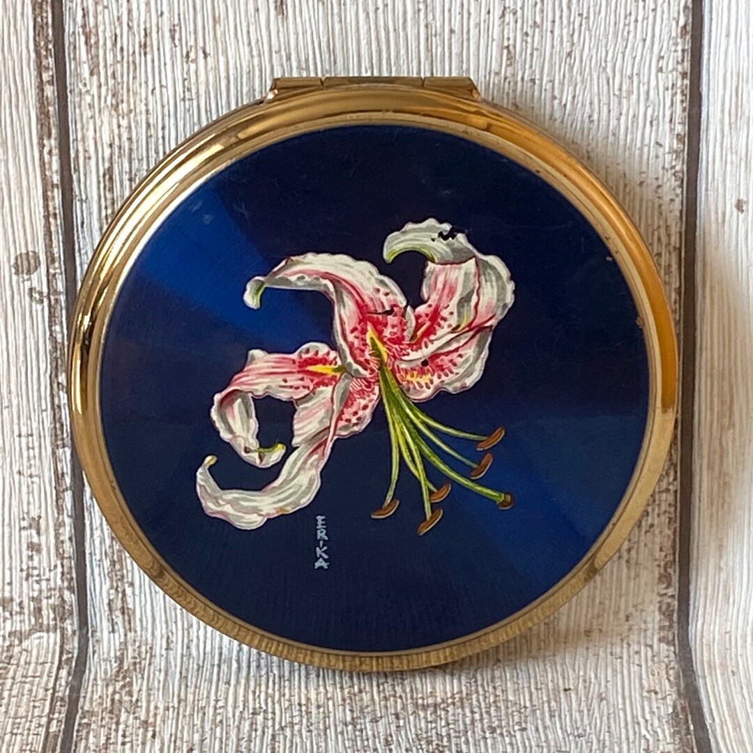 Vintage 1960s Stratton Tiger Lily Flower Enamel Convertible Powder ...