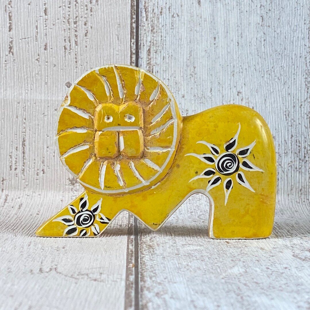 Hand Carved Yellow Soapstone Lion Ornament Figurine - Etsy