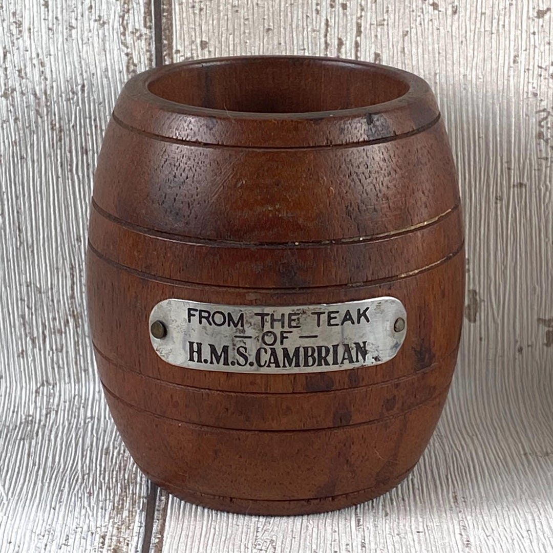 Royal Navy HMS Cambrian Commemorative Teak Wood Small Barrel Made From ...