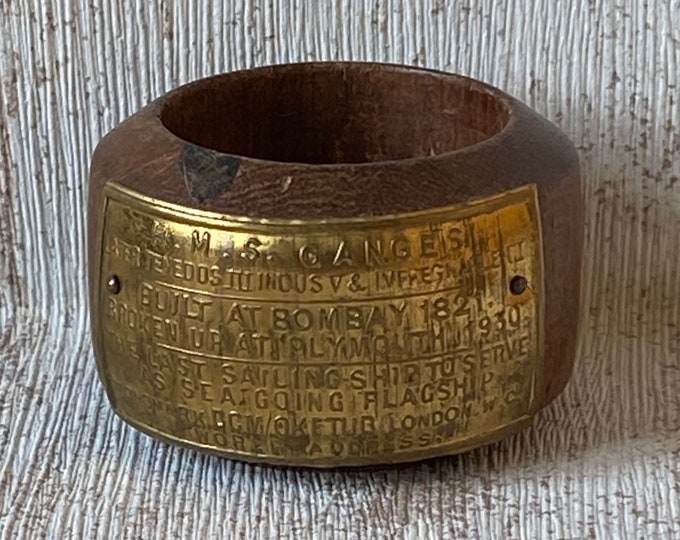 British Navy Flagship HMS Ganges Commemorative Teak Wood Napkin Ring ...