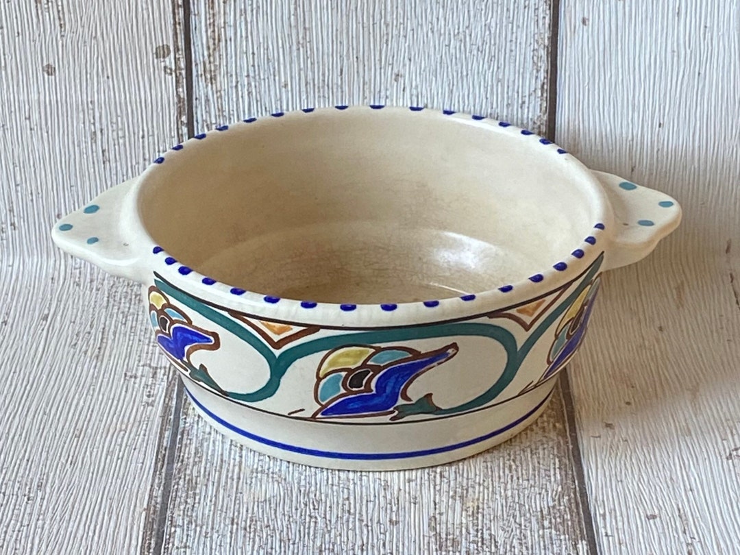 Vintage 1930s Honiton Pottery Two Handled Dish With Jacobean Pattern - Etsy