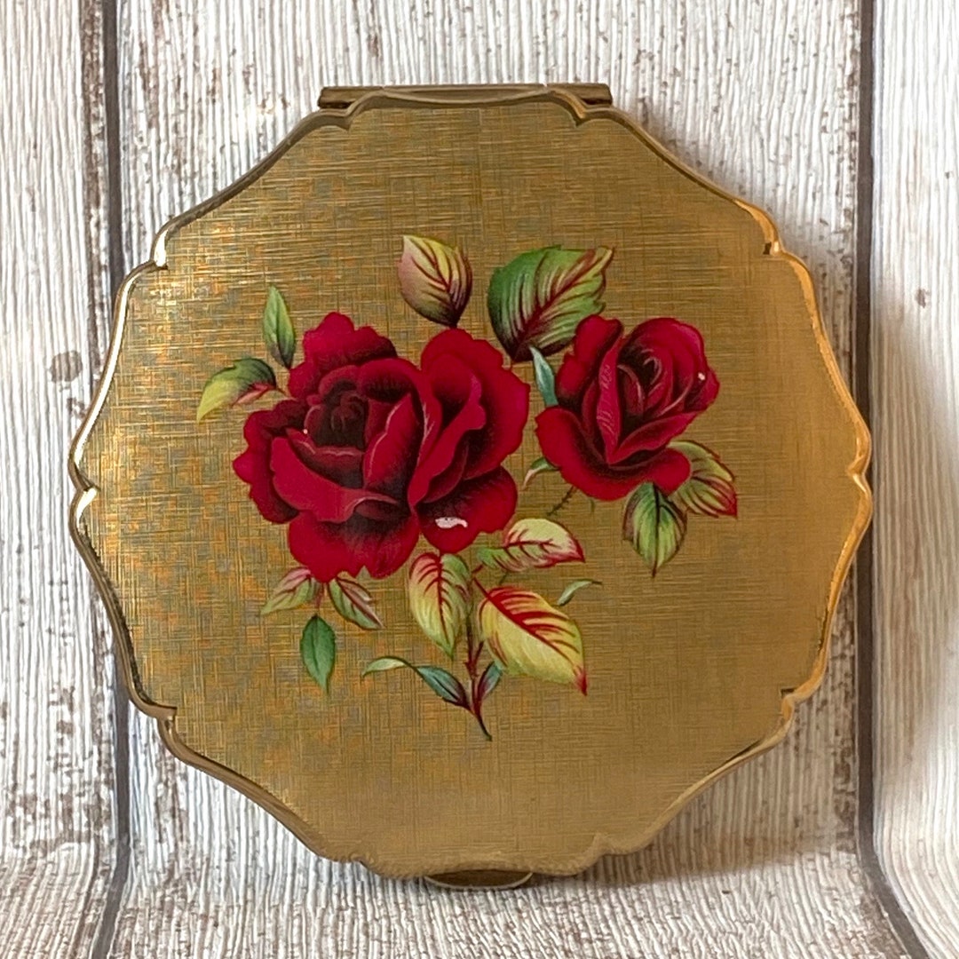 Vintage Stratton Red and Gold Roses Queen Convertible Powder Compact - Etsy