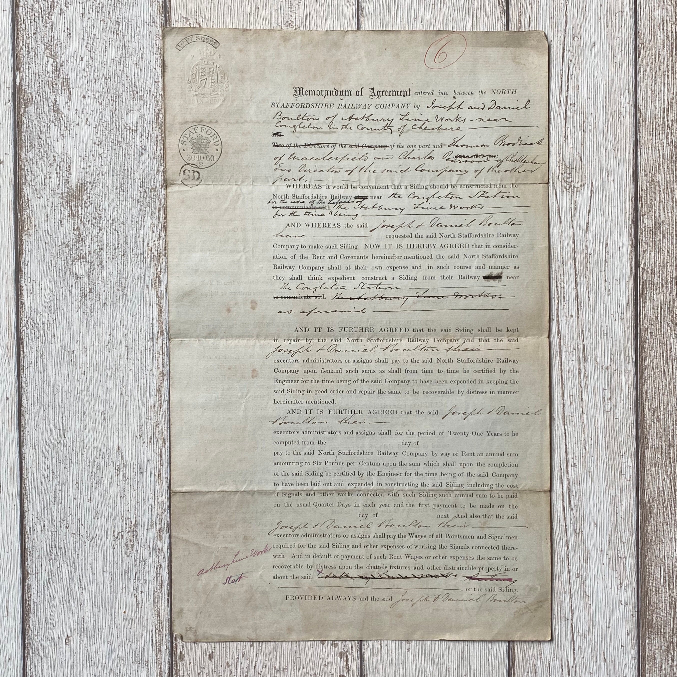 Antique Legal Document for North Staffordshire Railway Company Dated ...