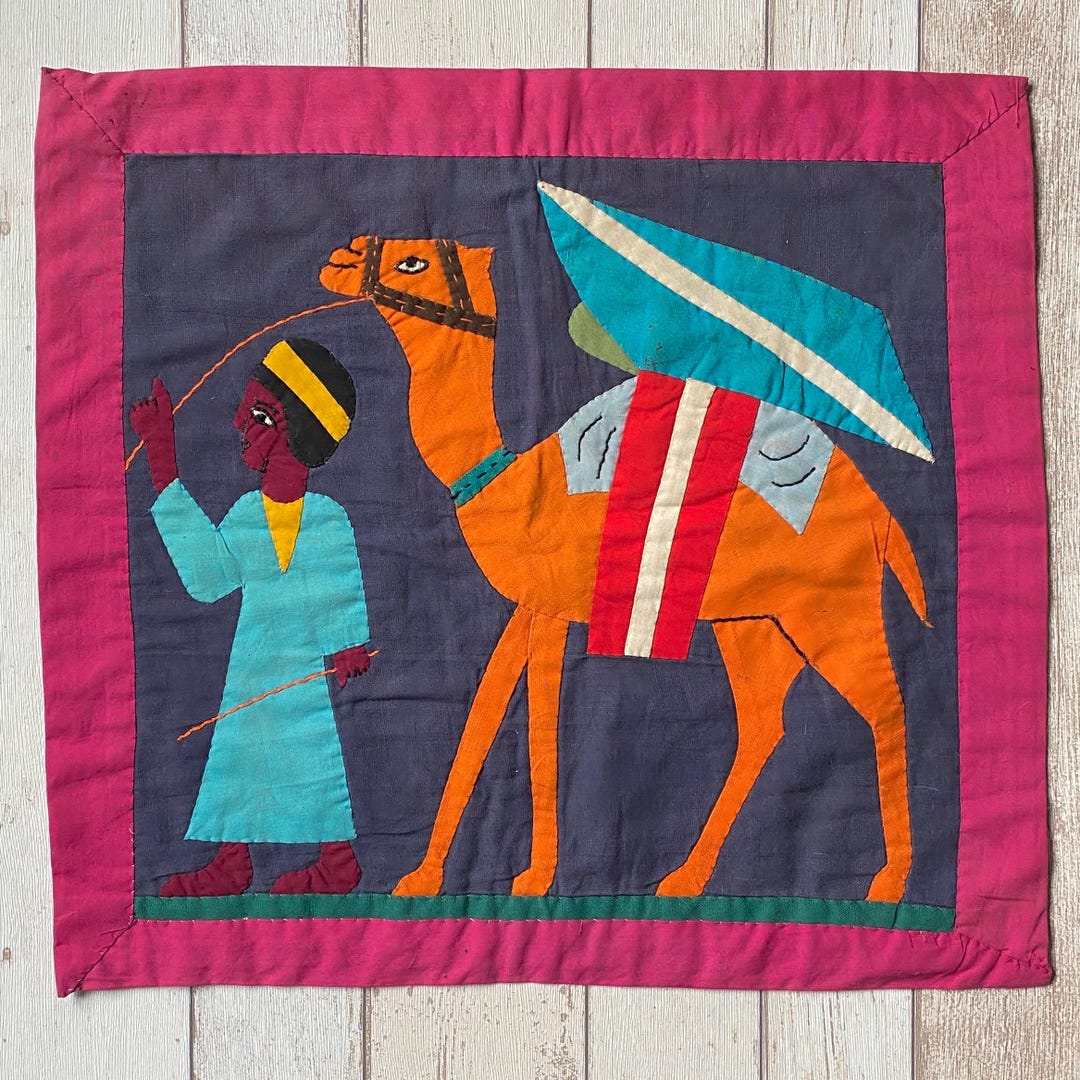 Vintage Middle Eastern Appliqué Panel With Camel Herder Decoration Wall ...