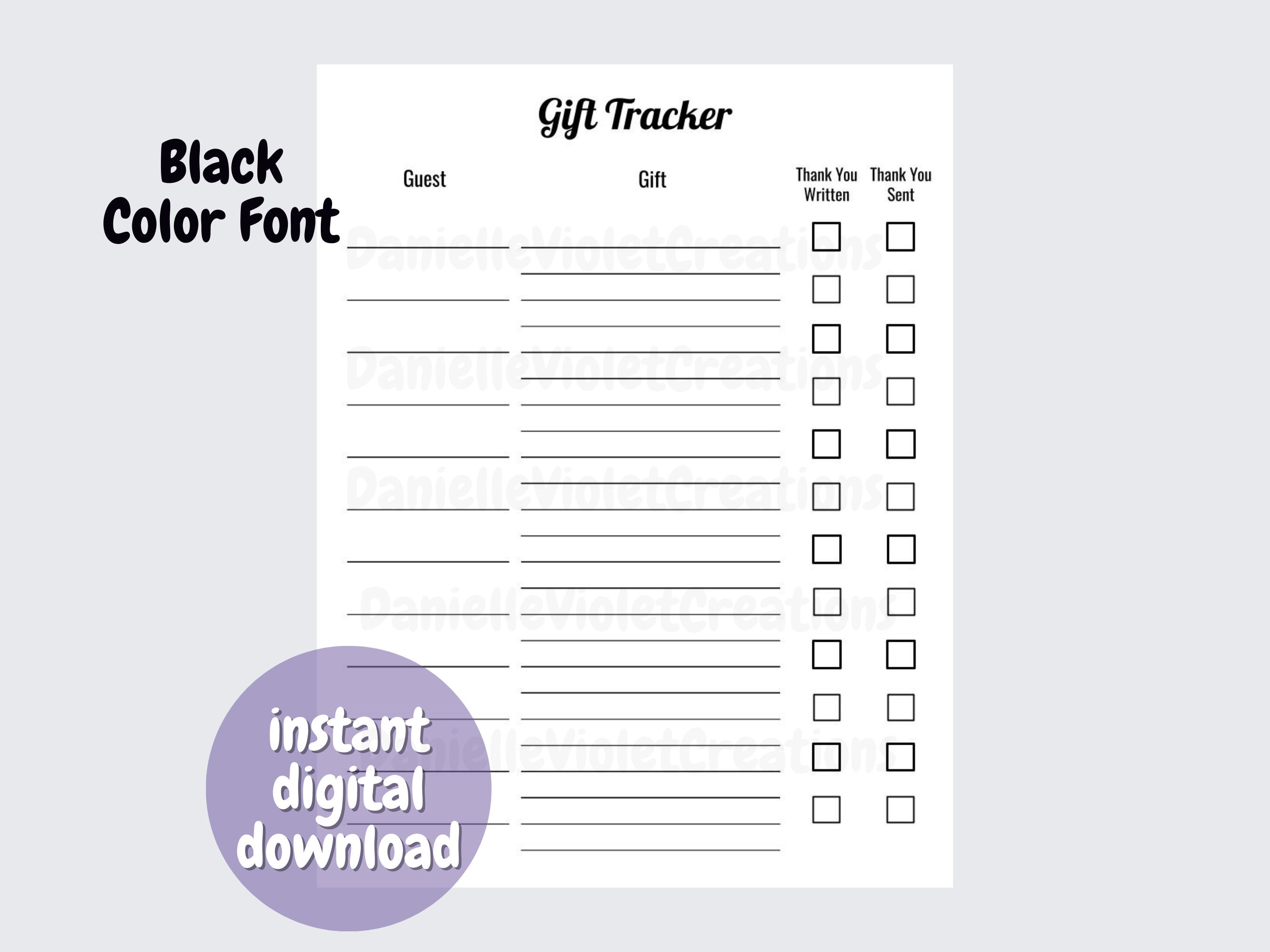 Digital Download for Printable Gift Tracker for Bridal Shower, Wedding ...