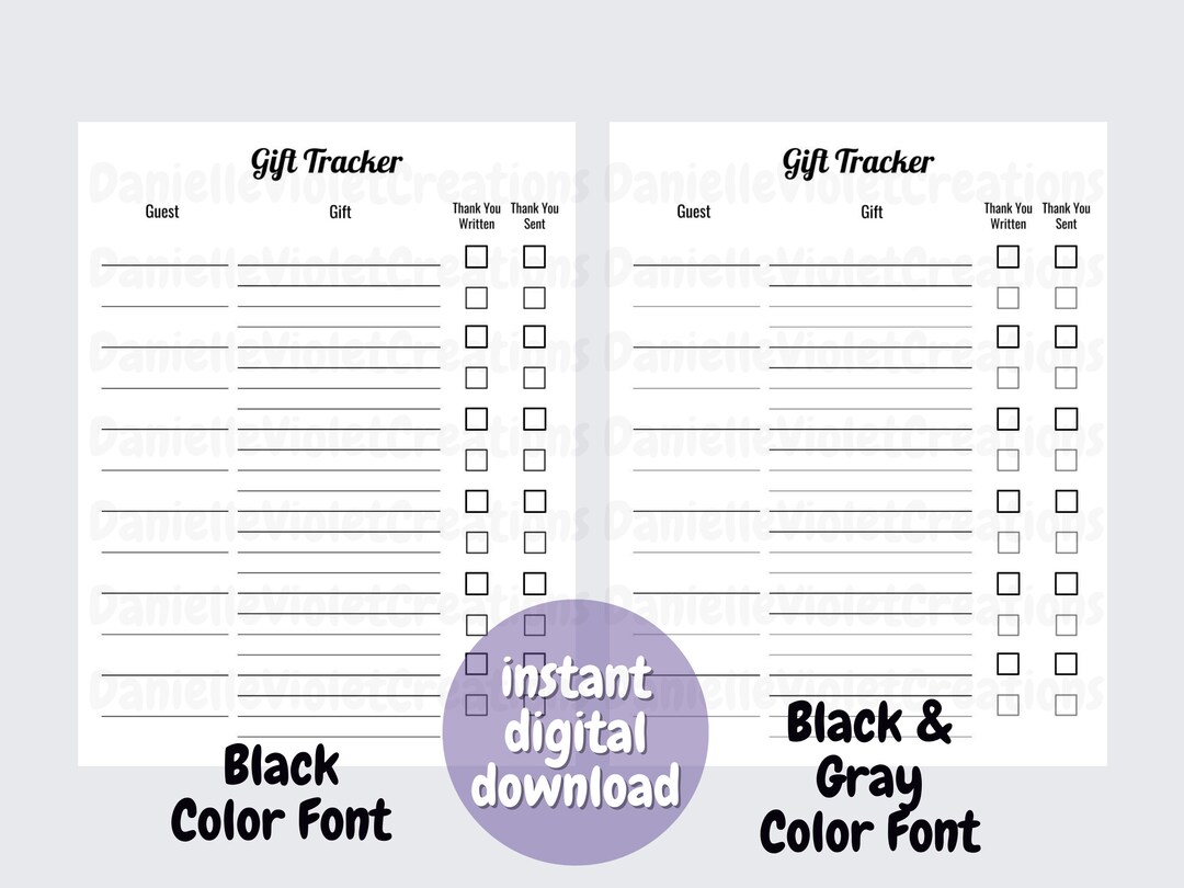 Digital Download for Printable Gift Tracker for Bridal Shower, Wedding ...