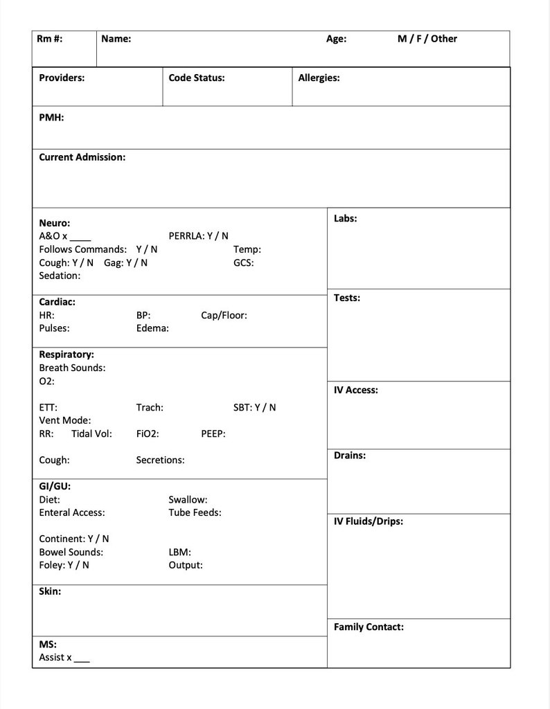 General ICU Report Sheet - Etsy