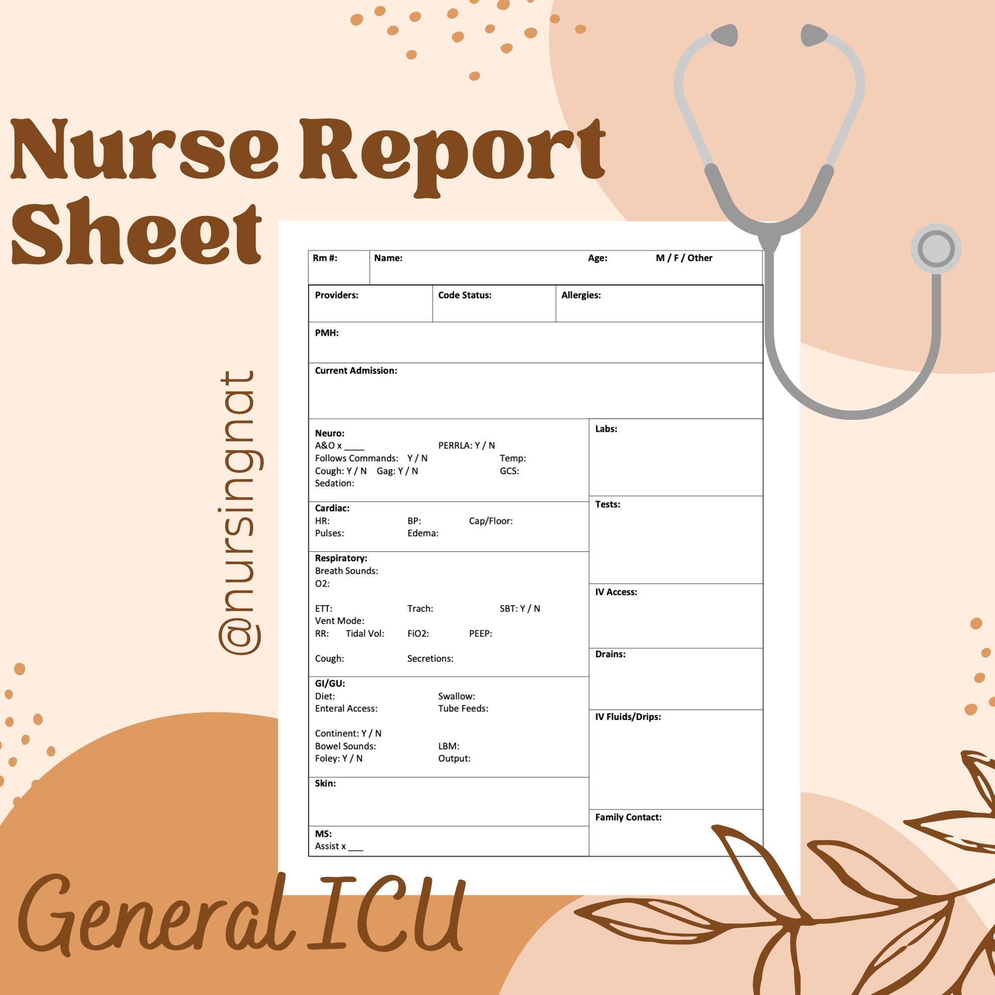 General ICU Report Sheet - Etsy