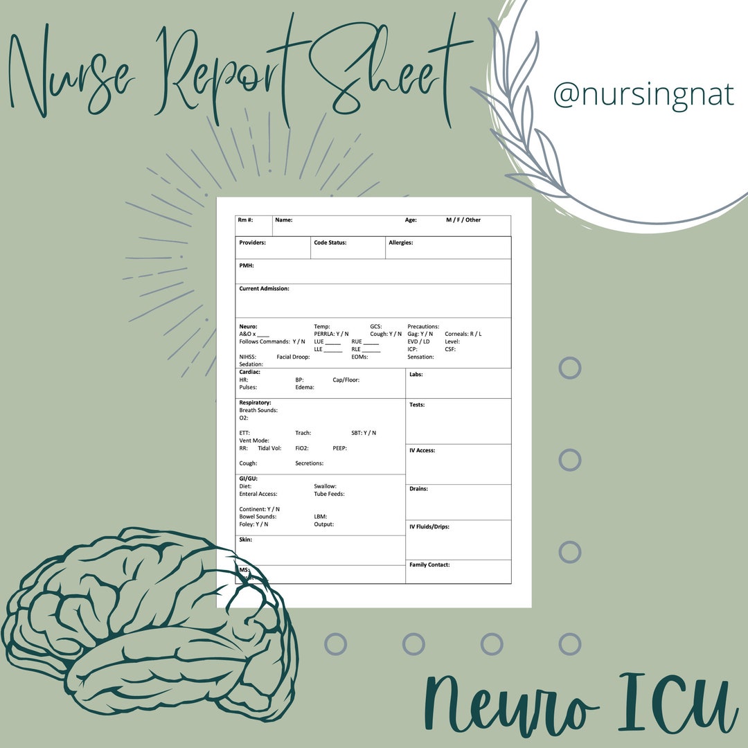 Neuro ICU Report Sheet - Etsy